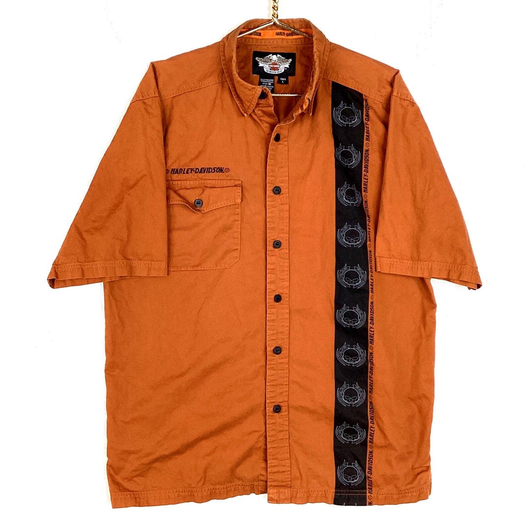 Harley-davidson Motorcycles Work Shirt Size Large Tall Orange Short ...