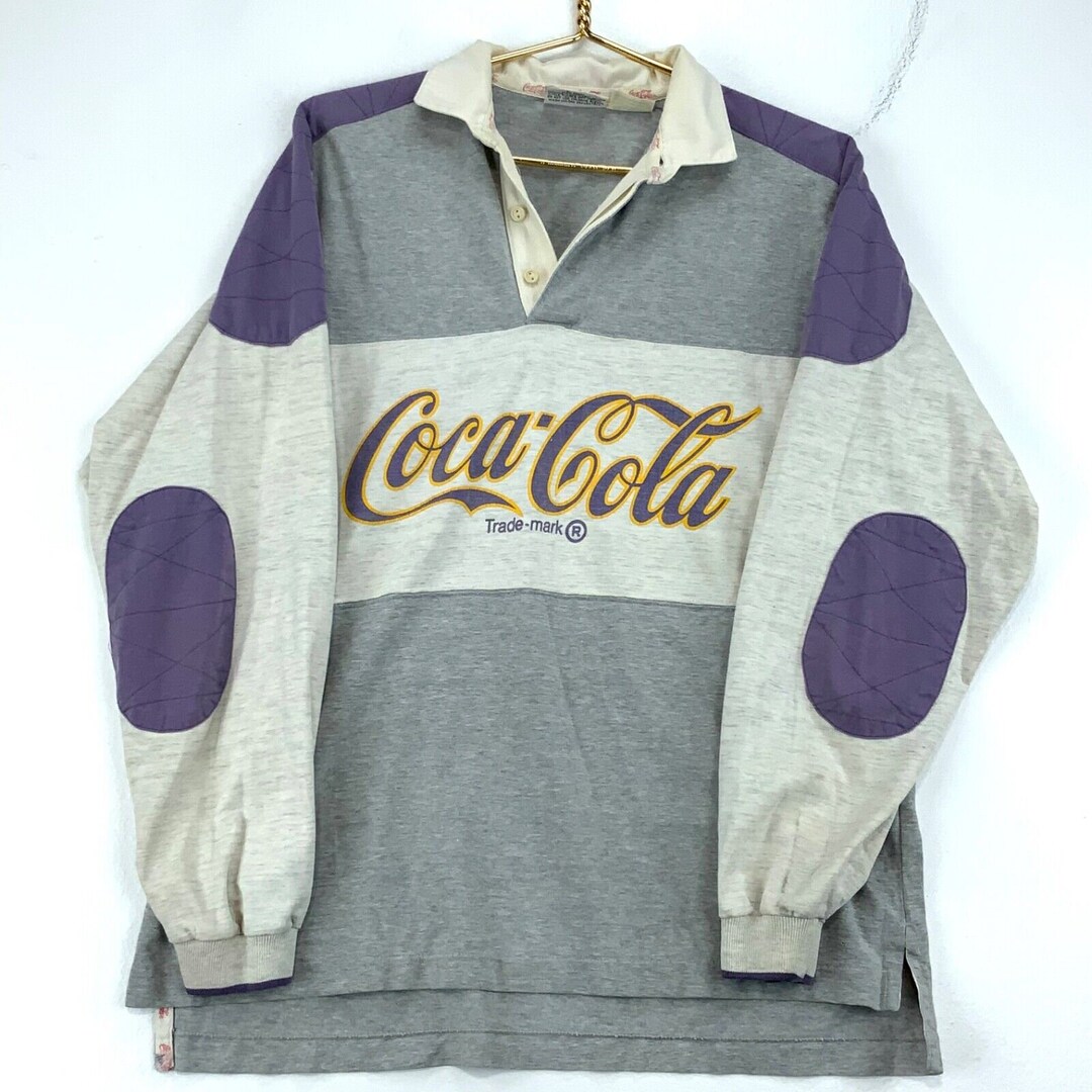 Vintage Coca Cola Rugby Shirt Size Medium Gray White Long - Etsy