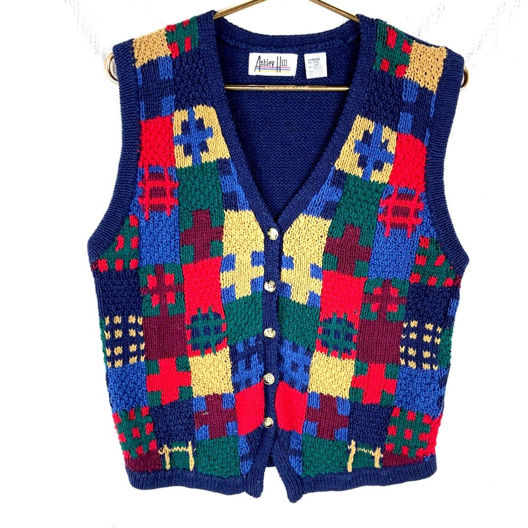 Vintage Grandma Knit Sweater Vest Womens Medium Multicolor Pattern - Etsy