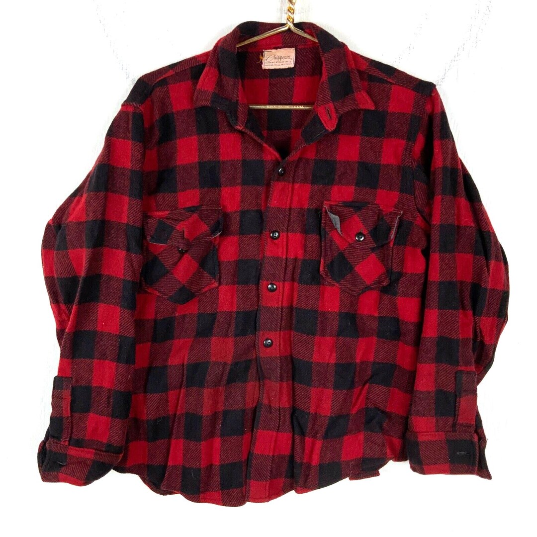 Vintage Chippewa 1950s Wool Shirt Size Medium Red Checkered Button up ...