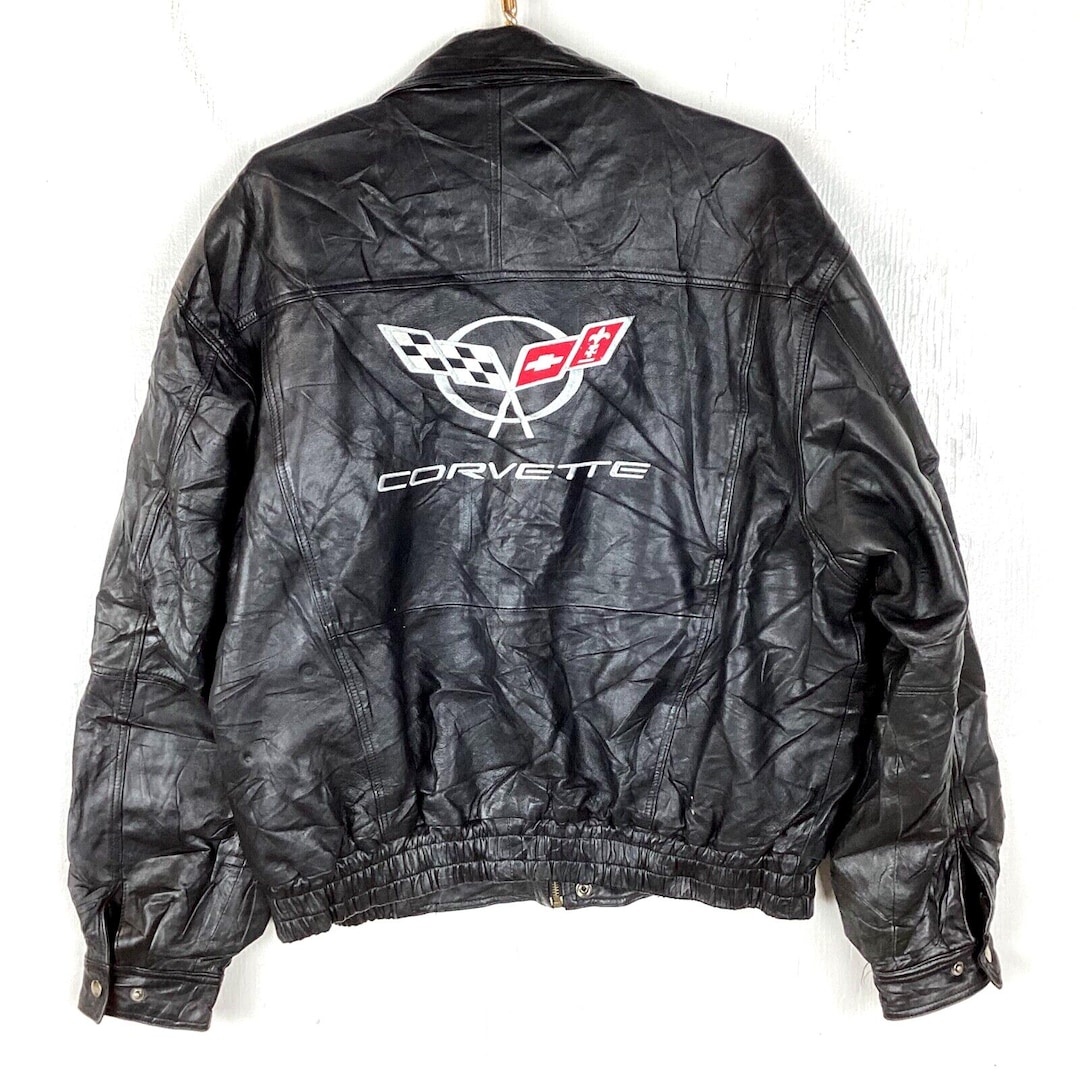 Vintage Corvette Leather Bomber Jacket XL Black Full Zip Embroidered - Etsy