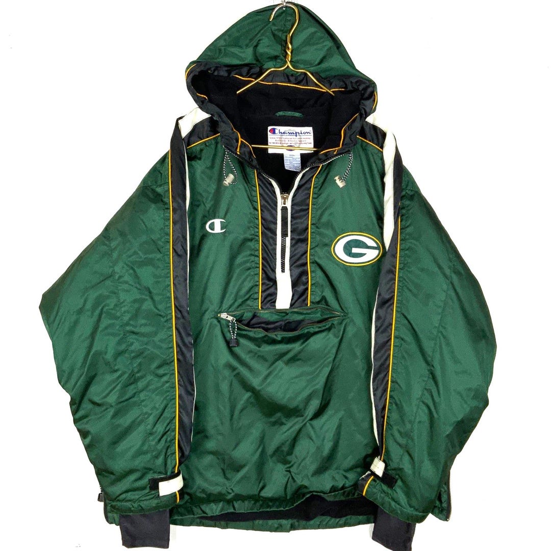 Vintage Green Bay Packers Champion Puffer Jacket Size 2XL Hooded Half ...