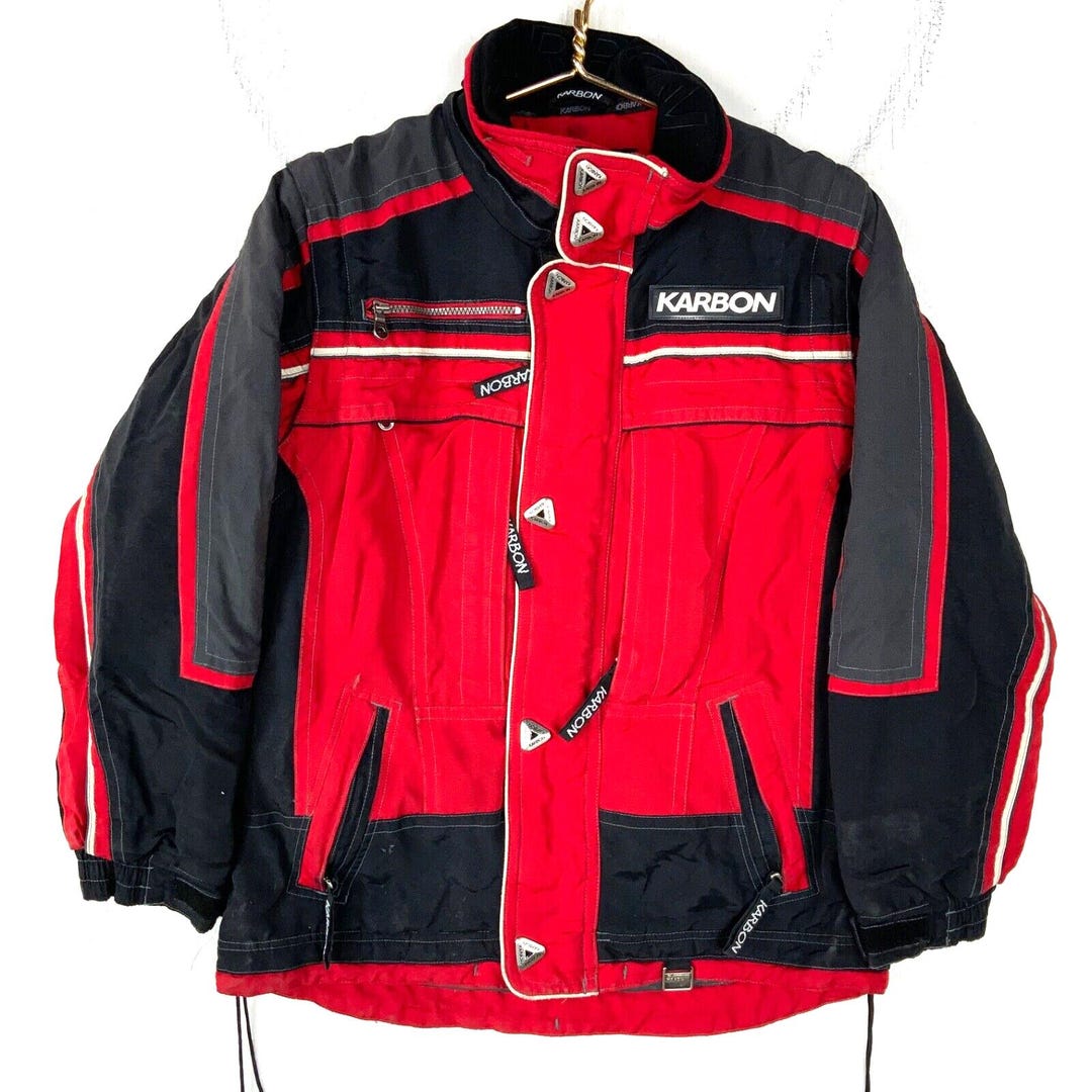 Vintage Karbon Snowmobile Racing Jacket Size Medium Red Lined Full Zip ...