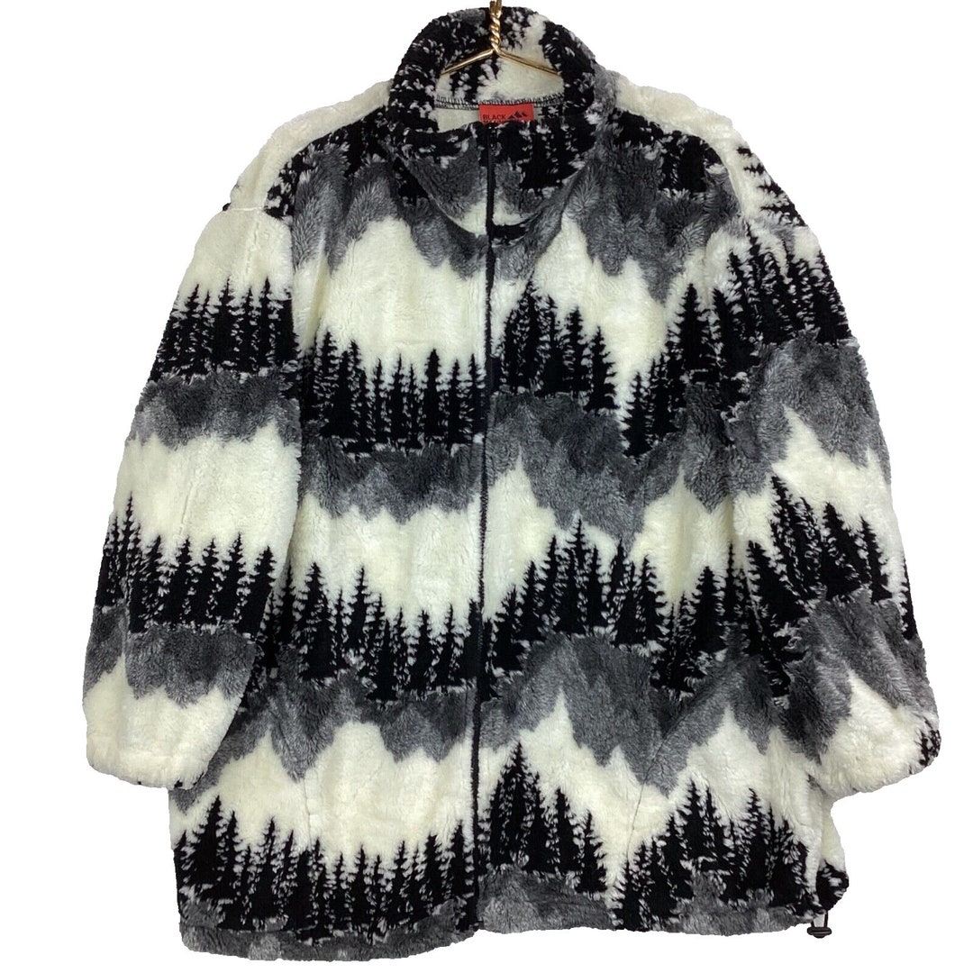 Vintage Black Mountain Mountain Forest Full Zip Fleece Jacket Size 2XL ...