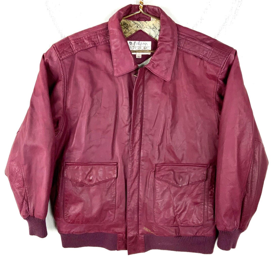 Vintage 1990s Leather Bomber Jacket Size Medium Pink Lined Full Zip - Etsy