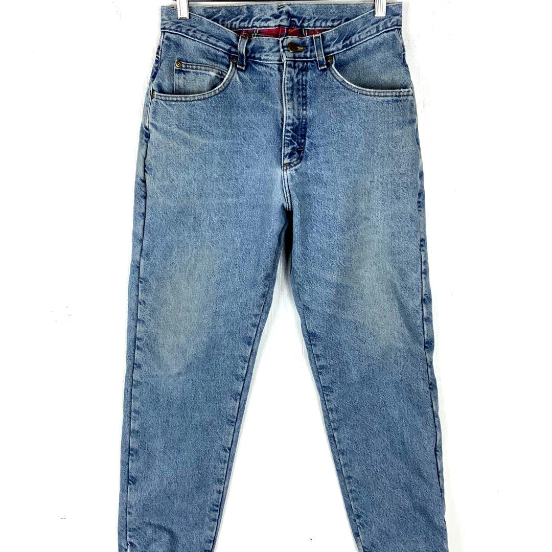 Vintage L.L. Bean Denim Jean 30x29.5 Blue Light Wash Tapered Plaid ...