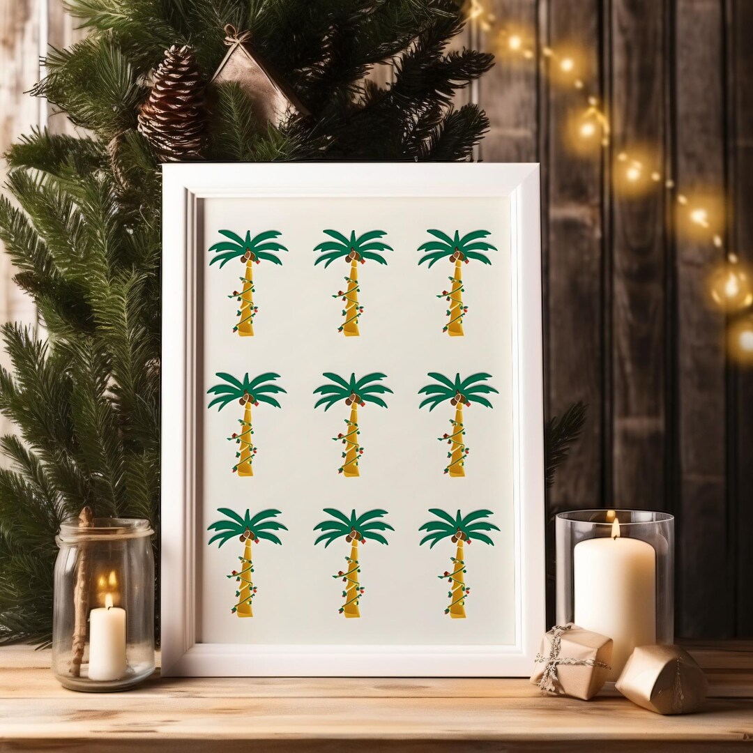 Festive Palm Trees With Coconuts and Christmas Lights on a Beight Cream ...