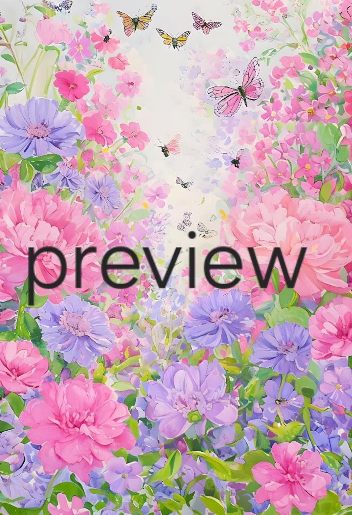 Vibrant Spring or Summer Garden Scene With Butterflies Pink and Purple ...