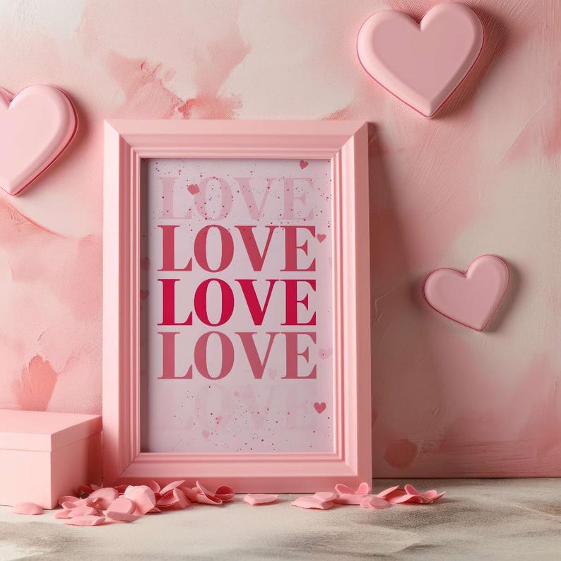 LOVE Text Pink on Pink Background With Hearts and Glitter Perfect for ...