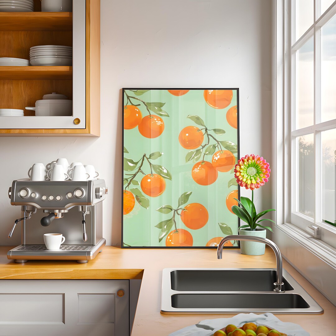 Bright Orange Pattern Digital Wall Art, Printable Kitchen Decor ...