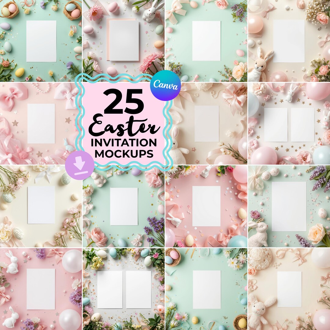 25 Easter Invitation Mockup Bundle, Invite Mockups, Canva Mockup ...