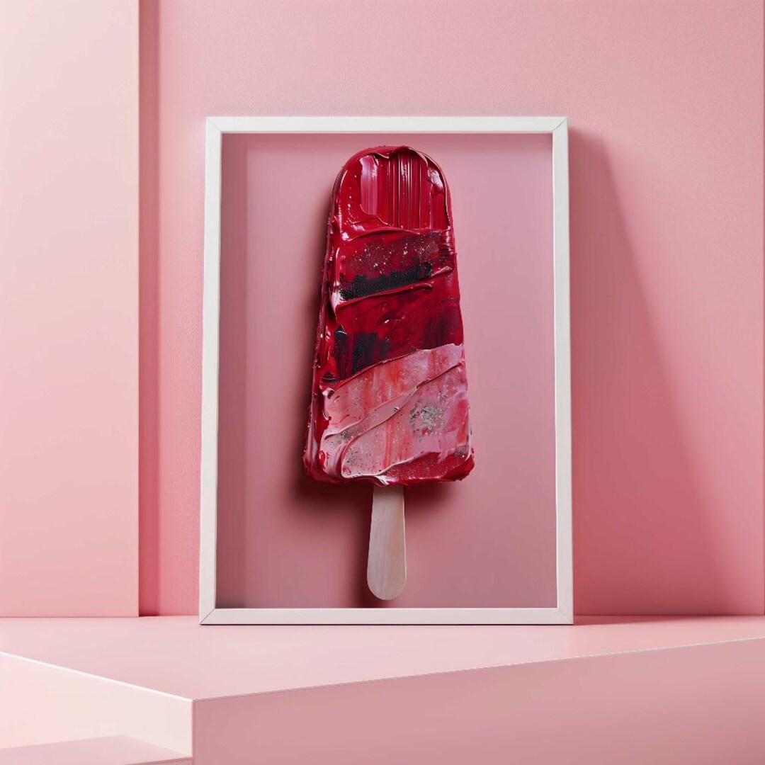 Abstract Textured Paint Make up Ice Cream Popsicle Red Shade Digital ...