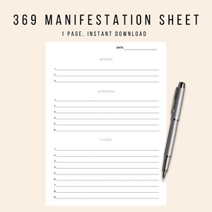 369 Manifestation Method Printable PDF, Digital Minimalist Blank ...
