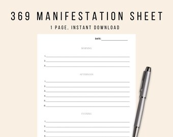 369 Manifestation Method Printable Selection of Colours A4, A5, US ...