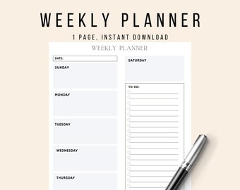 Weekly Planner Printable PDF, Minimalist Weekly Planner, Simple Planner ...