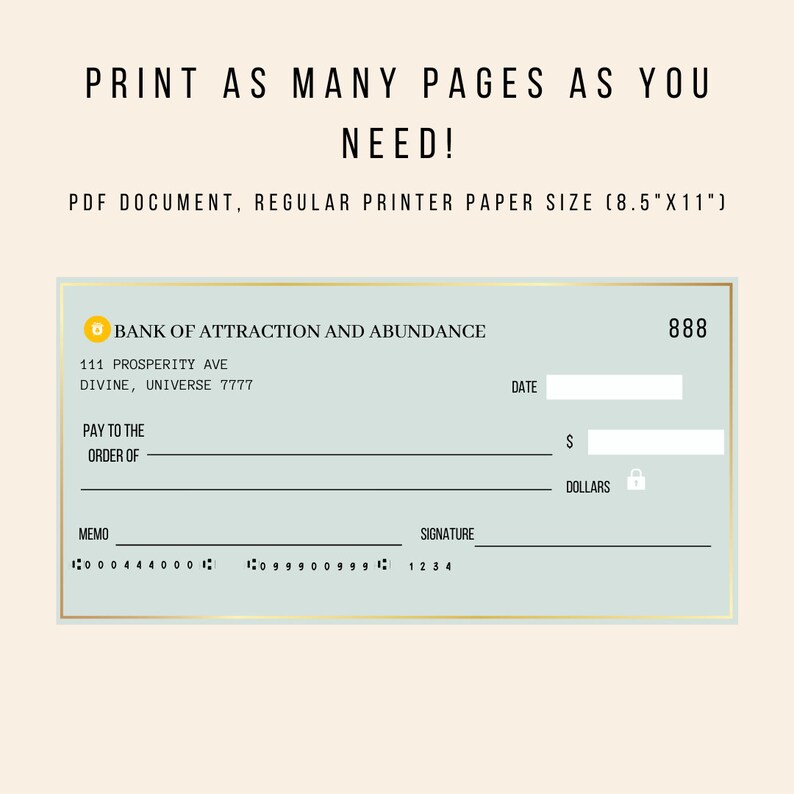 Manifestation Checks, Law of Attraction - Checks for Abundance, Green ...