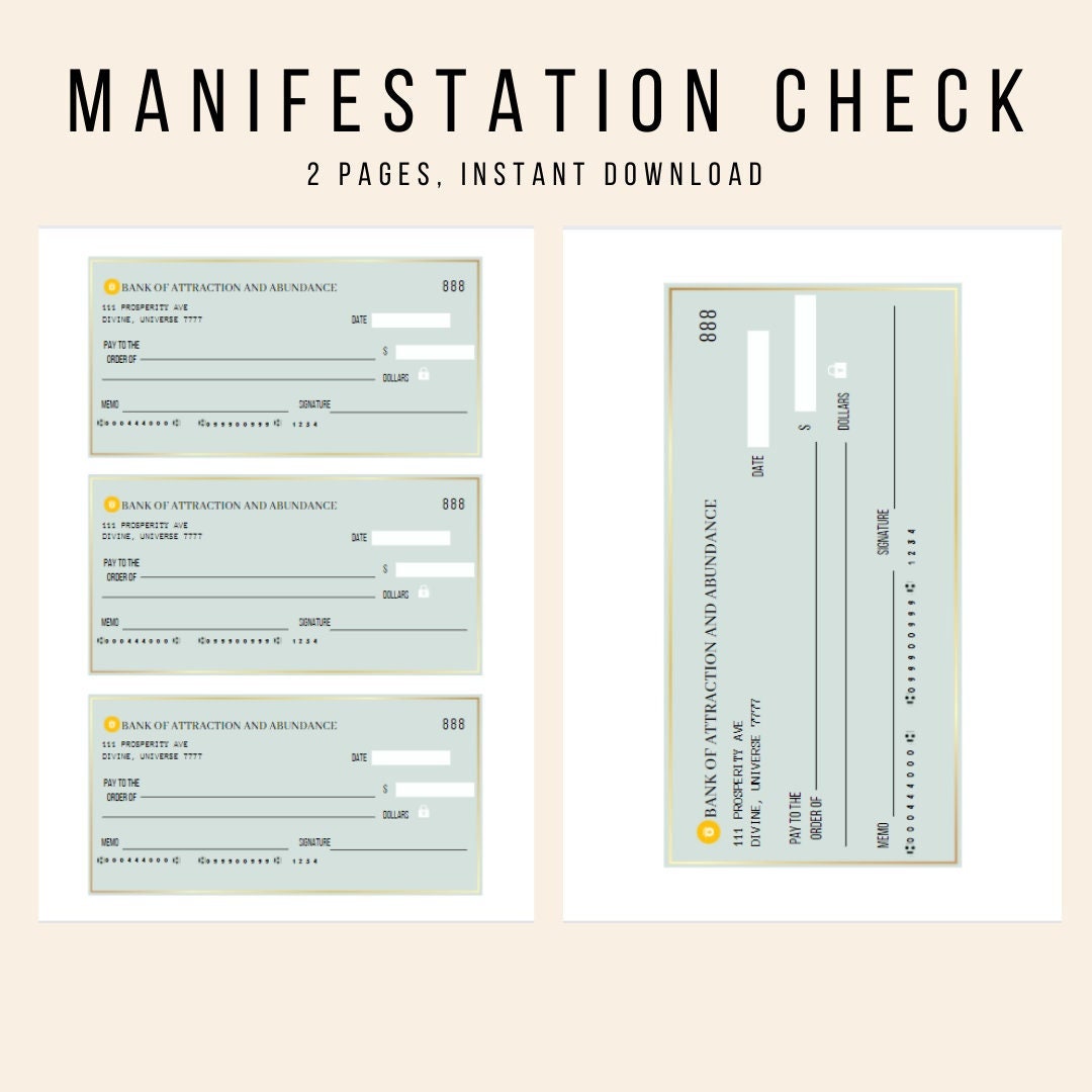 Manifestation Checks, Law of Attraction - Checks for Abundance, Green ...