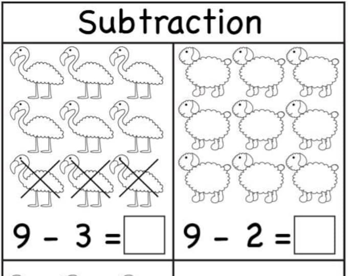Kindergarten Math Worksheets. Cut and Paste Subtraction. - Etsy Hong Kong