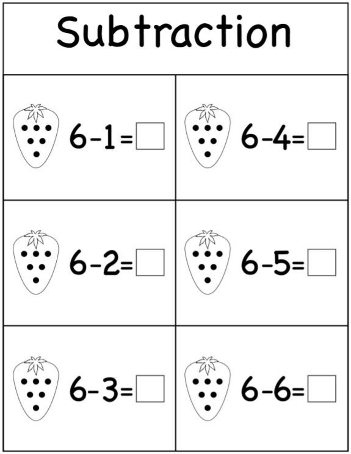 Kindergarten Math Worksheets: Subtraction of One-digit Numbers Activity ...
