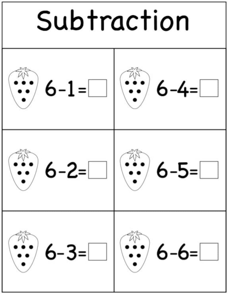 Kindergarten Math Worksheets: Subtraction of One-digit Numbers Activity ...
