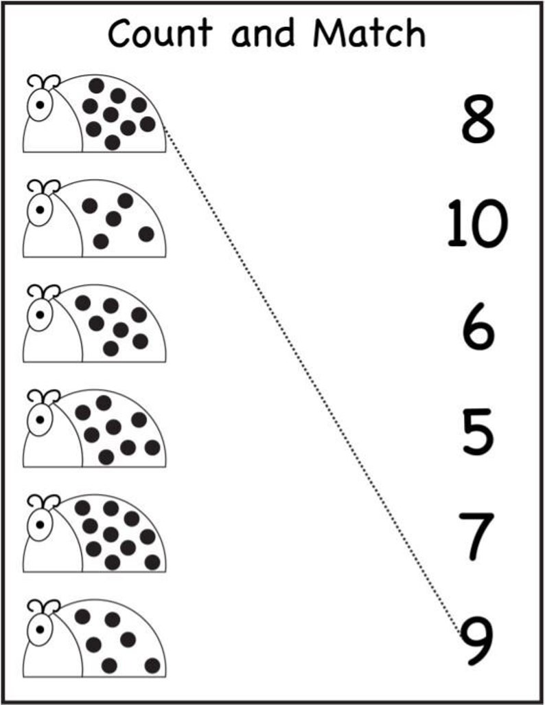 Numbers - Count and Match Activity Worksheets, Preschool-kindergarten ...