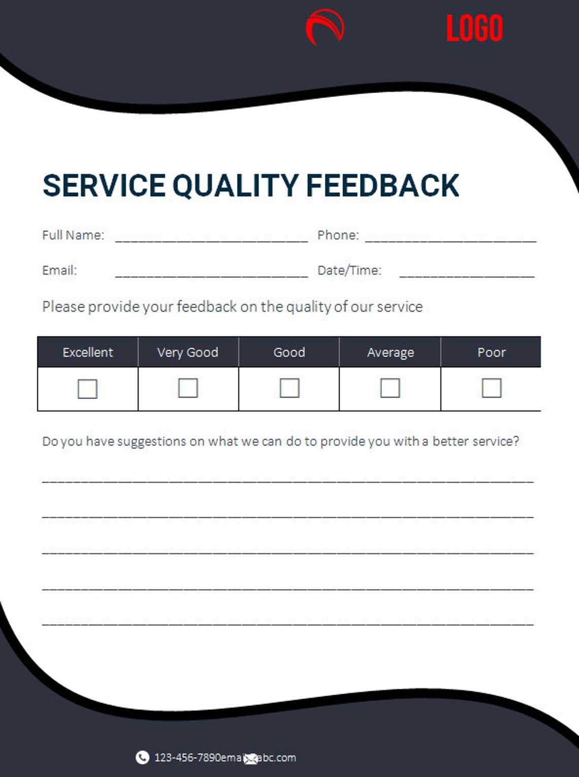 Download Feedback Card Design for Service Quality MS Word - Etsy