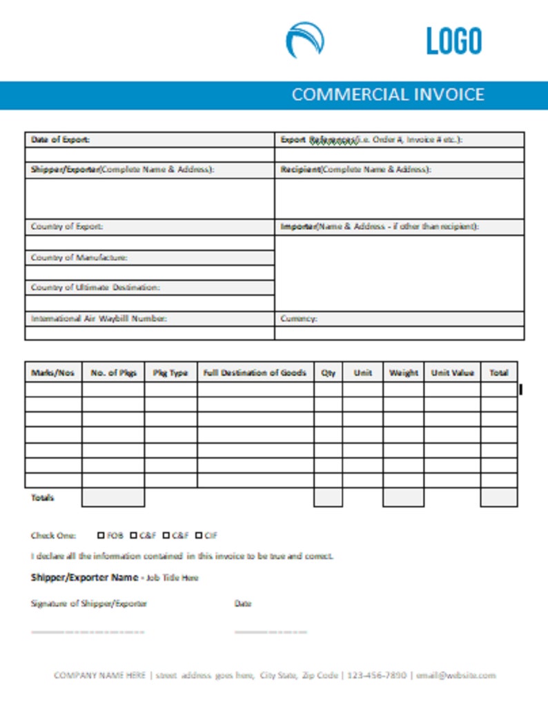 Download Professional Commercial Invoice Template for MS Word - Etsy
