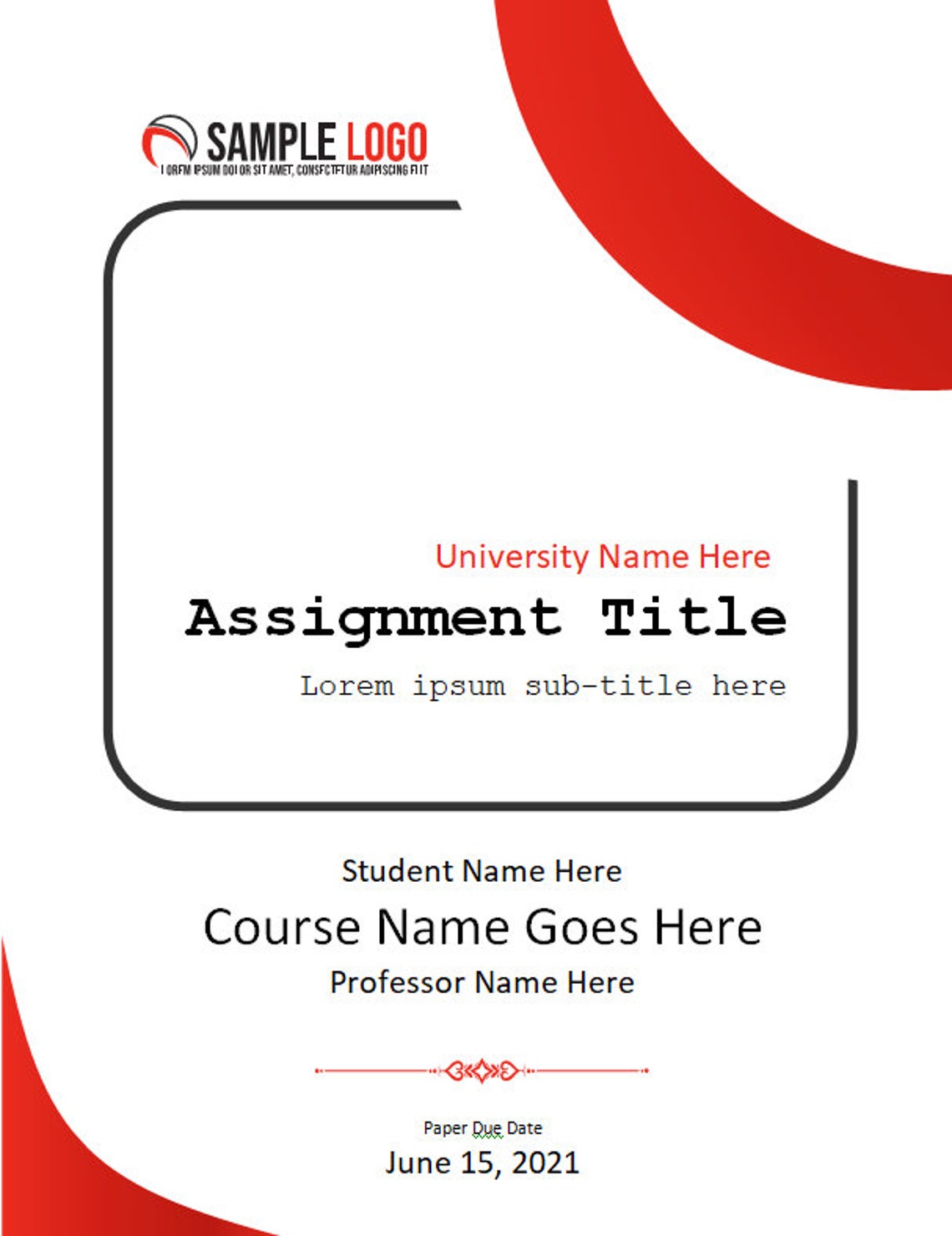 Download Assignment Cover Page Format for Microsoft Word - Etsy