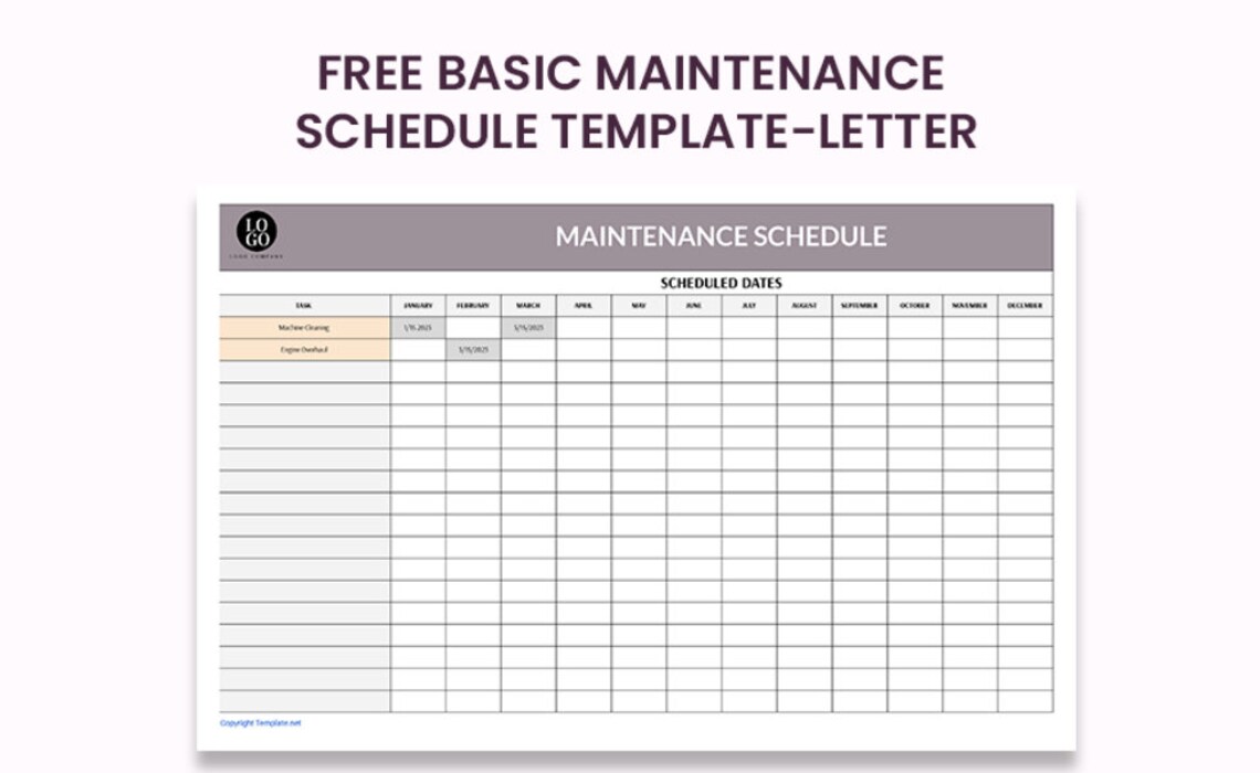 Basic Maintenance Schedule Template Download - Etsy