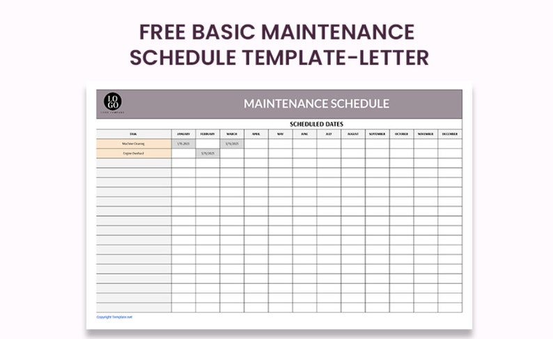 Basic Maintenance Schedule Template Download - Etsy