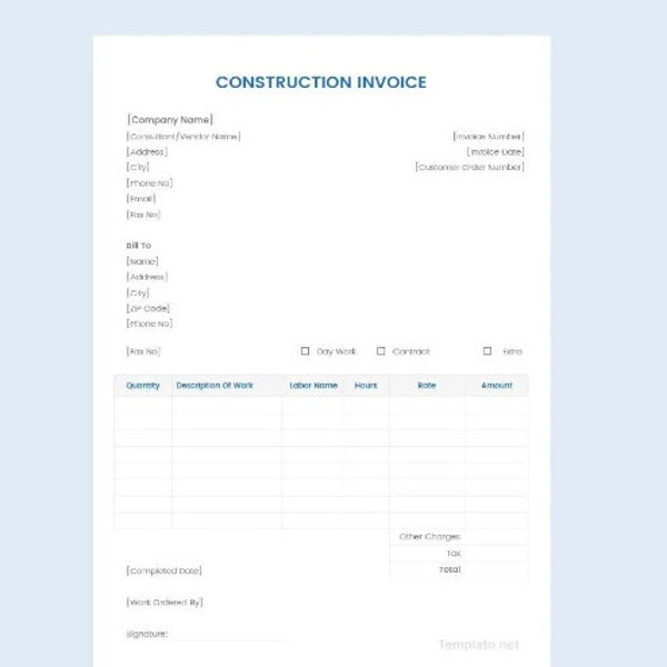 Template for Construction Invoice - Etsy