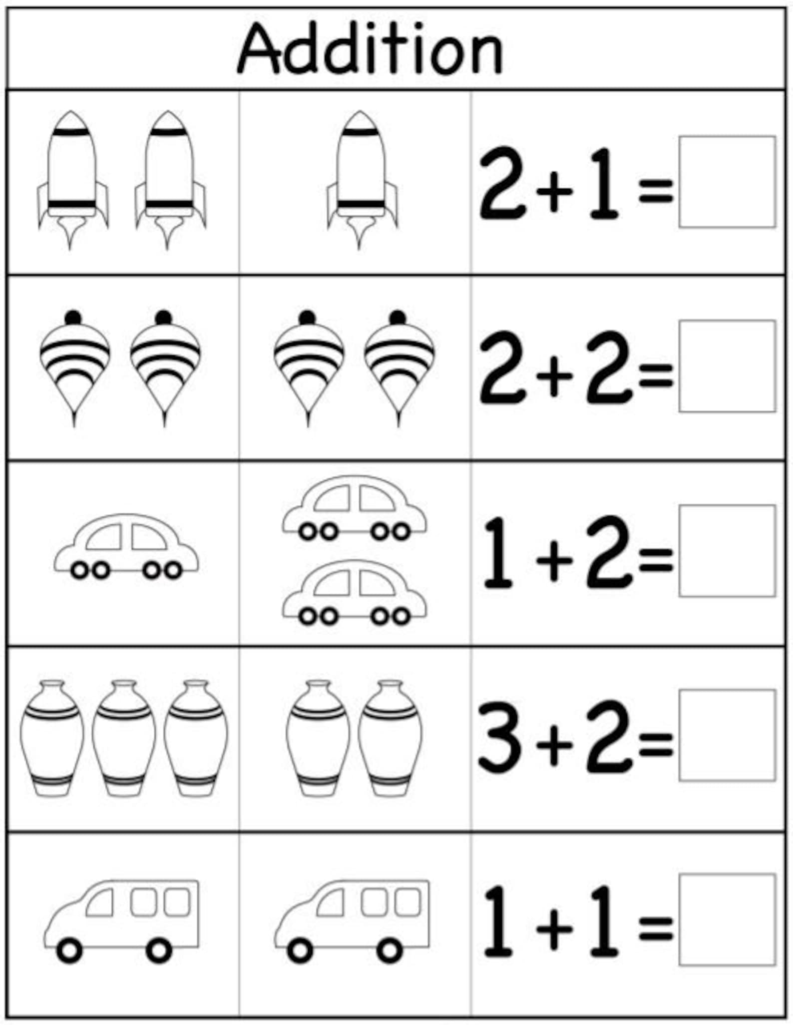 Kindergarten Math Worksheets: Addition of One-digit Numbers Activity - Etsy