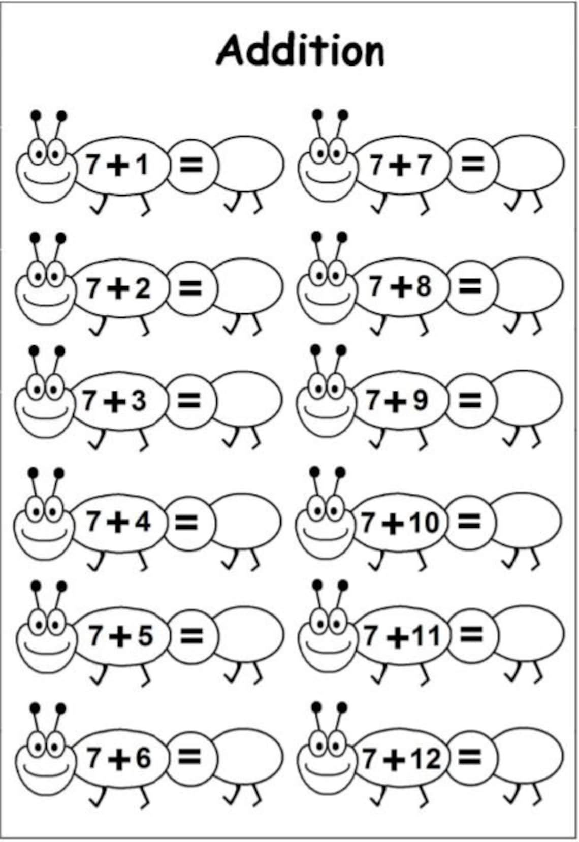 Kindergarten Math Worksheets: Addition of One-digit Numbers Activity - Etsy