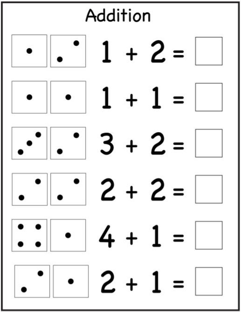 Kindergarten Math Worksheets: Addition of One-digit Numbers Activity - Etsy