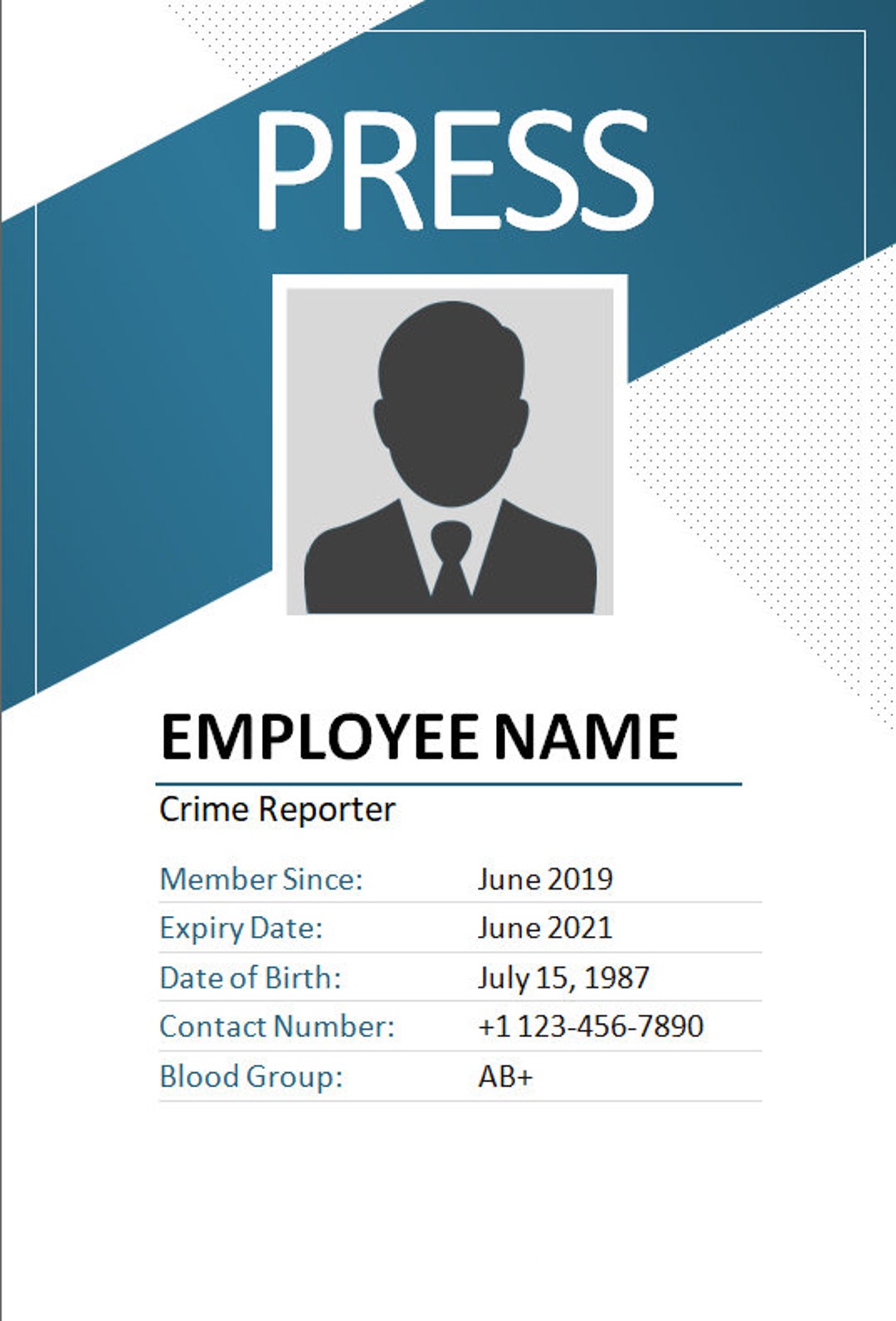 Download Press Reporter ID Card Template - Etsy