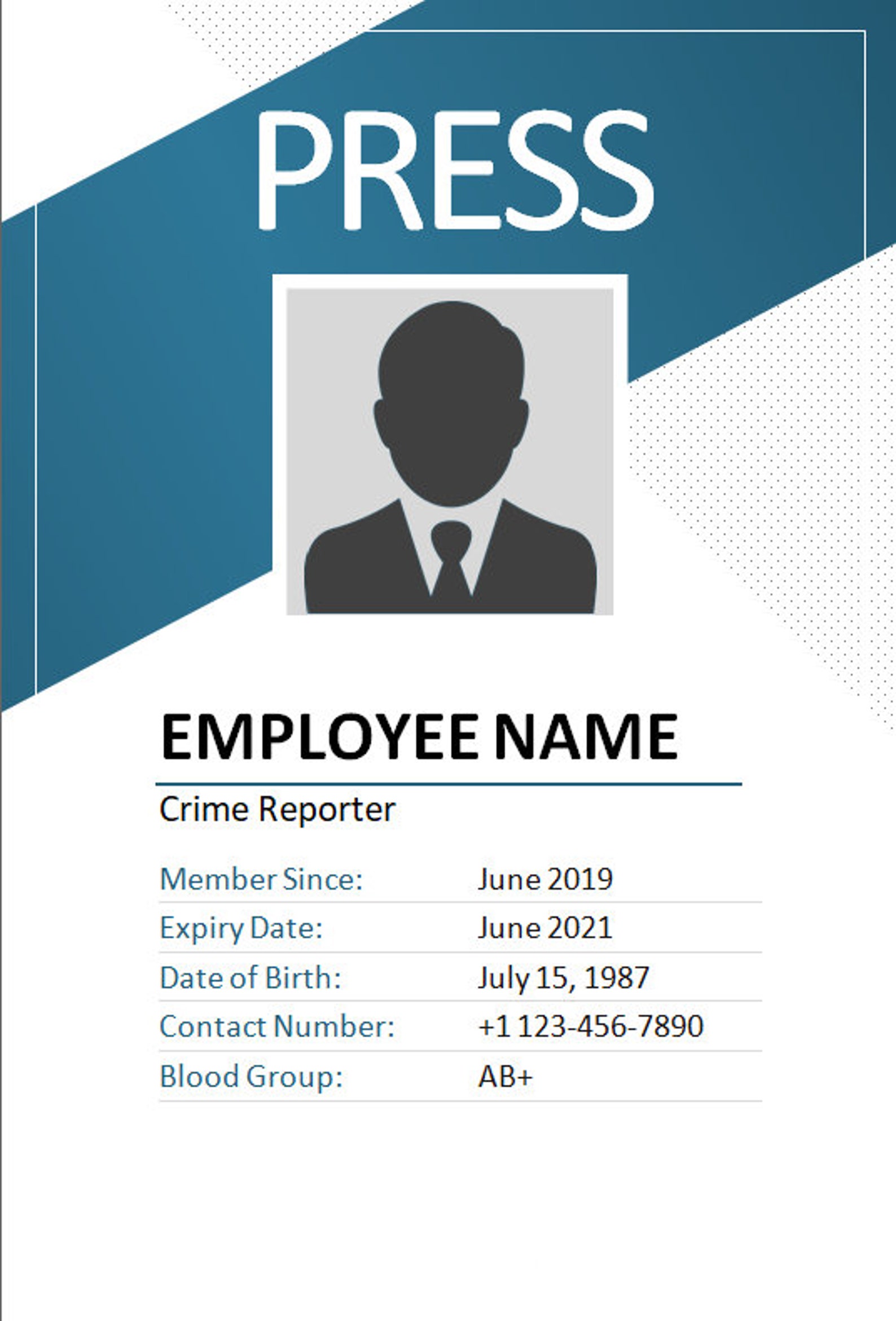 Download Press Reporter ID Card Template - Etsy