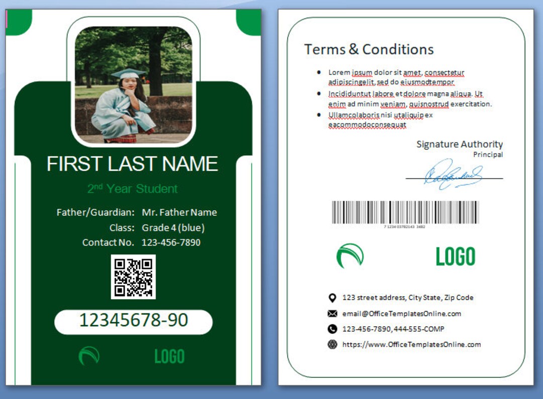 University Student ID Card Format In MS Word Etsy