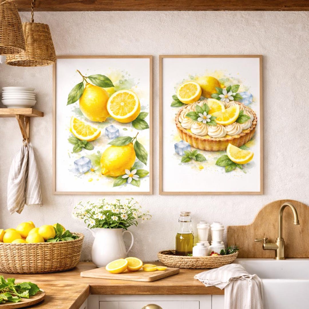 Lemon Kitchen Wall Decoration, Set of 2 Printable Kitchen Posters ...
