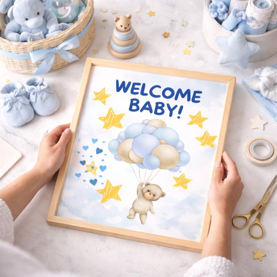 Printable Baby Shower Gift – Welcome Baby Birth Poster, Baby Boy or ...