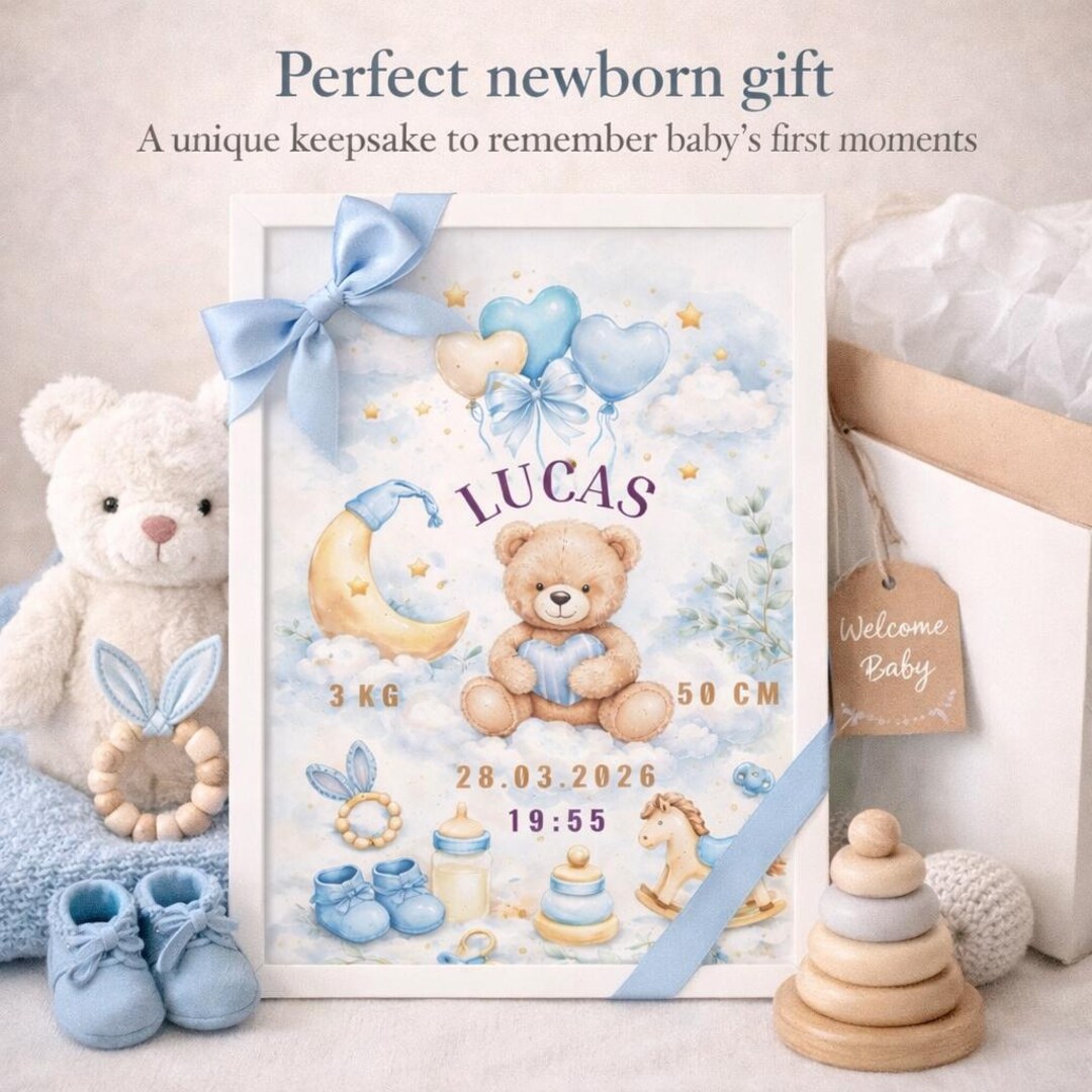 Personalized Baby Boy Gift | Baby Gift | Birth Announcement Poster With ...