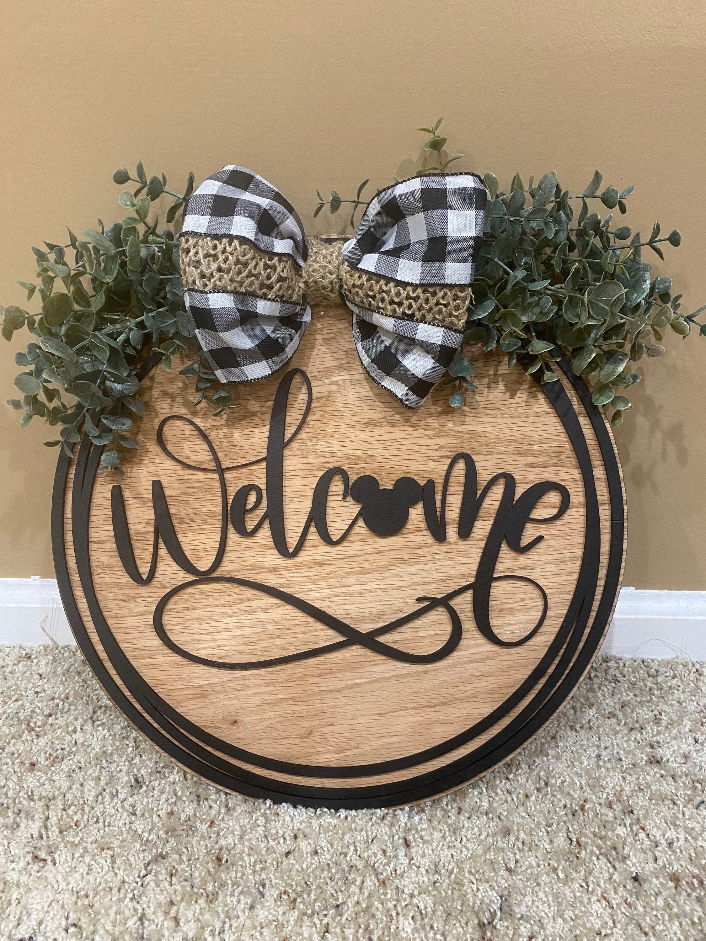 Welcome Sign With Hint of Mickey Door Hanger Wall Sign - Etsy