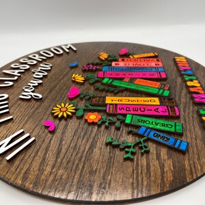 Personalized Wooden Classroom Sign With Books and Flowers, Welcome ...