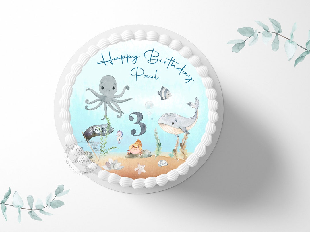Cake Topper Underwater Animals Birthday 20 Cm Round Personalized Water ...