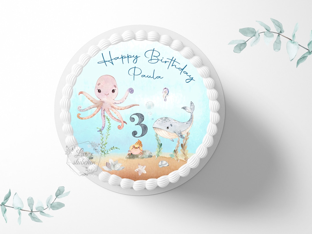 Cake Topper Underwater Animals Birthday 20 Cm Round Personalized Water ...
