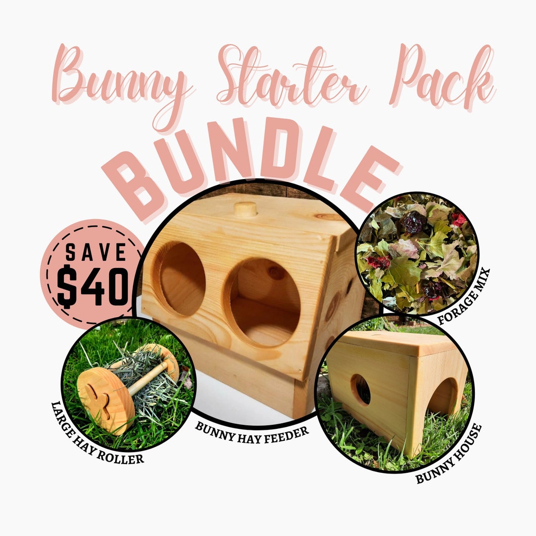 Bunny Starter Pack, Option 1, Rabbit Hay Feeder, Bunny Hidey House ...