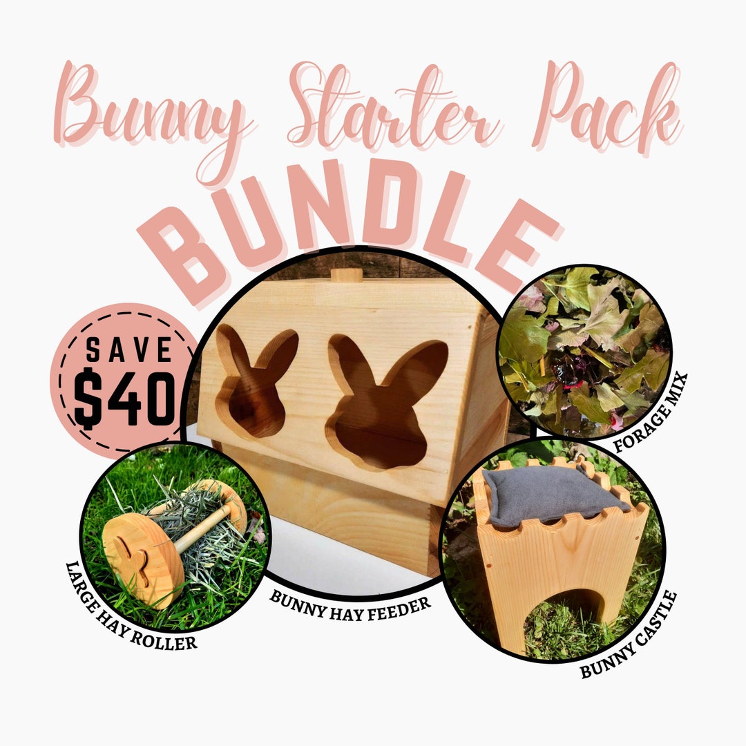 Bunny Starter Pack, Option 2, Rabbit Hay Feeder, Bunny Castle House ...