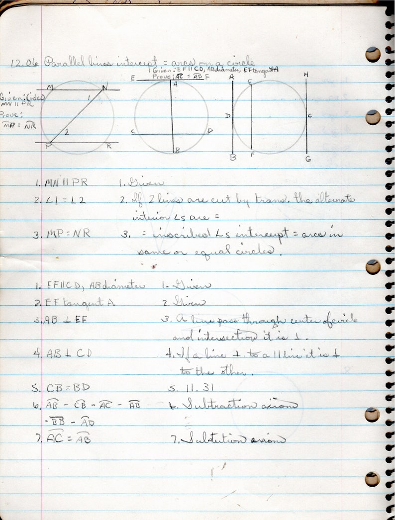 Handwritten Geometry Notes- High School Notes Straight 1969 Math Class ...