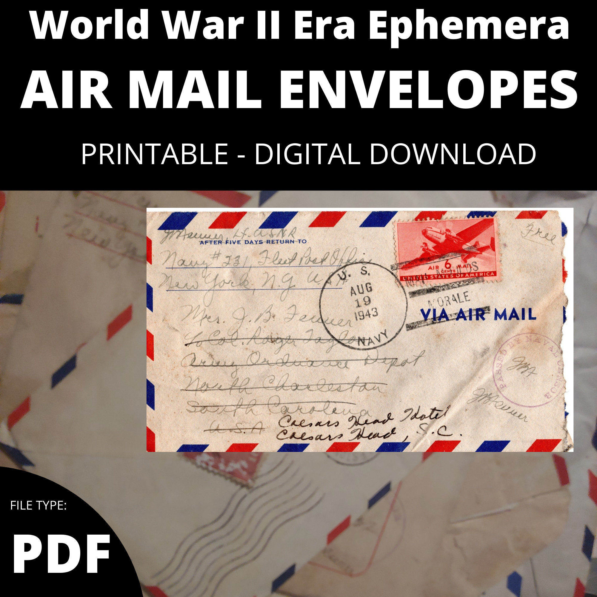 World War II Ephemera- Air Mail Envelope Images. 1940’s. Scrapbooking ...
