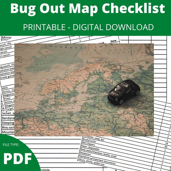 Bug Out Map Checklist for Evacuations Emergencies Alien - Etsy