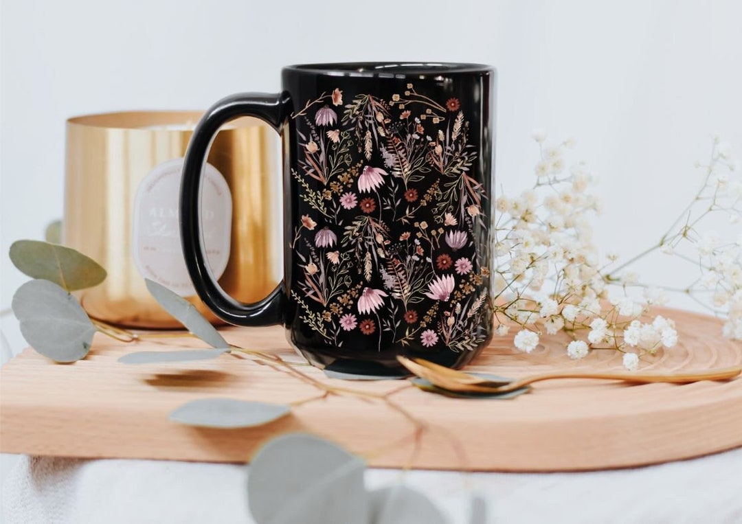 Boho Wildflowers Pressed Flowers Mug, Cottagecore Coffee Mug, Vintage ...